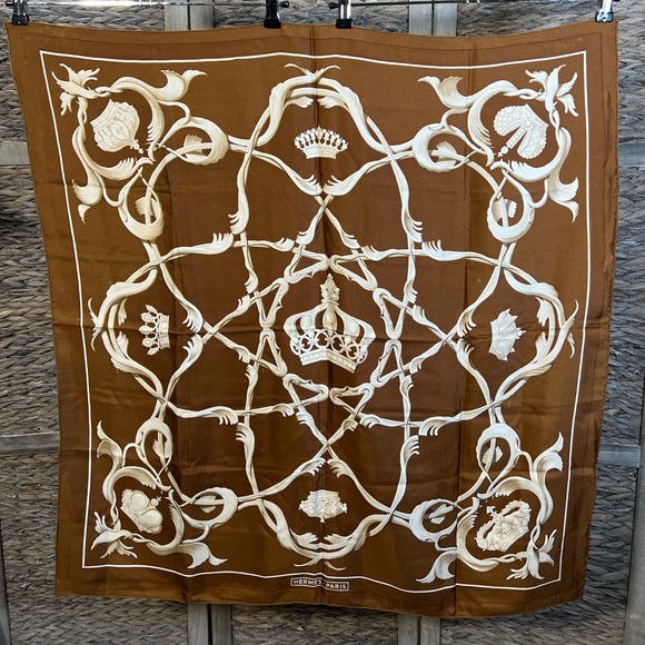 Hermes | Accessories | Rare Vintage Hermes Silk Scarf Courrones Crown ...